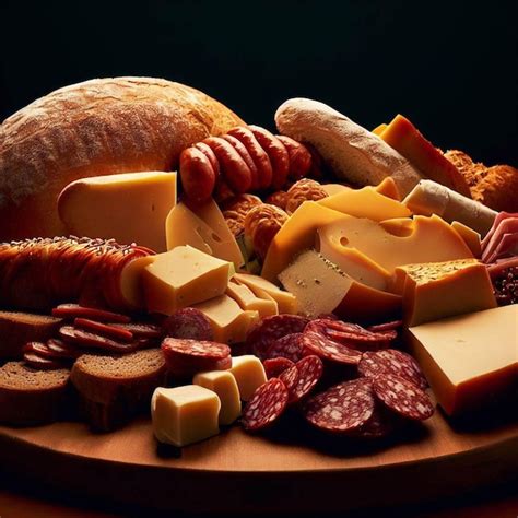 Premium Ai Image A Professional Photograph Of A Table Of Assorted Breads And Cheeses