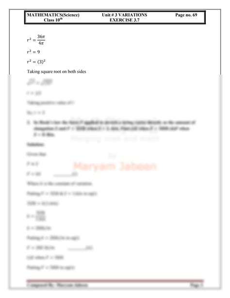 Solution Matric 10th Science Exercise 3 7 Variations Maths Studypool