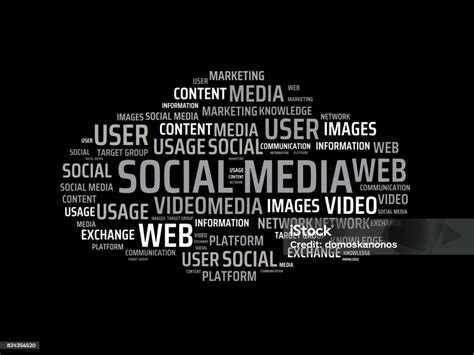소셜 미디어 주제 단어 이미지 일러스트 레이 션과 관련 된 소셜 미디어단어와 이미지 고객 참여에 대한 스톡 벡터 아트 및 기타 이미지 고객 참여 마케팅 만족한