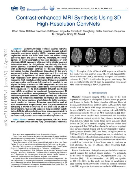 Contrast Enhanced Mri Synthesis Using 3d High Resolution Convnets Deepai