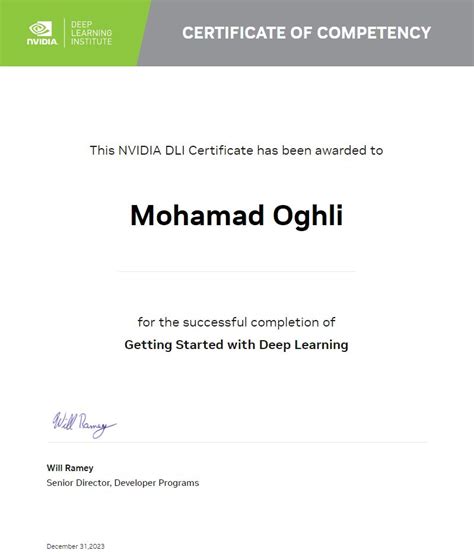 my final certificate on nvidia dli course mohammad oghli posted on the topic linkedin
