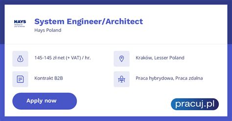 Oferta Pracy System Engineer Architect Hays Poland Kraków