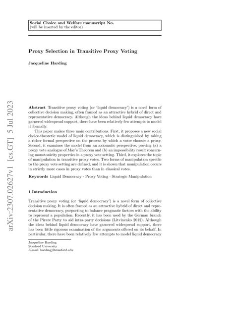 Proxy Selection In Transitive Proxy Voting Deepai