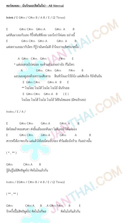ฉันรักเธอ คิดในใจ Ab Normal Janthai Music คอร์ดกีตาร์ เนื้อเพลง คอร์ดเพลง ฟังเพลง Mv