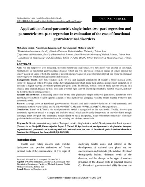 Pdf Application Of Semi Parametric Single Index Two Part Regression And Parametric Two Part