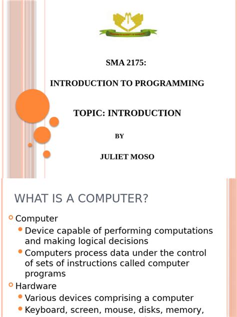 Sma 2175 Lecture 1introduction Pdf C Programming Language Assembly Language