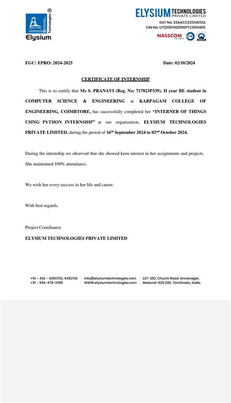 Internship Achievement Professionalgrowth Pranavi S