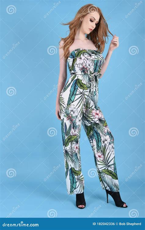 Beautiful Tall Slim Busty Redhead Model Dressed For Summer Stock Photo Image Of Redhead
