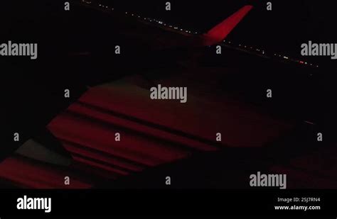 Airplane Moving On Taxiway View From The Plane Window Of The Lights On Airplane Stock Video