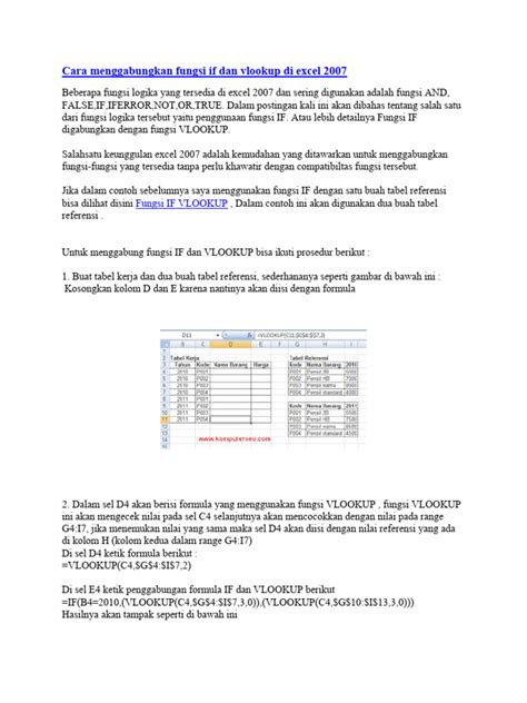 Cara Menggabungkan Fungsi If Dan Vlookup Di Excel 2007 Pdf