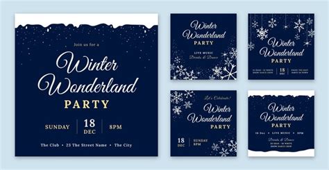 손으로 그린 겨울 파티 초대장 템플릿 프리미엄 벡터