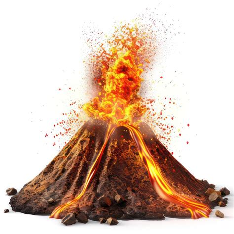 Erupting Volcano Isolated On White Created With Generative Ai Big Explosion With Lava Flowing