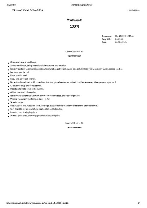 Microsoft Excel Assessment 19 03 2020 Northstar Digital Literacy Studocu