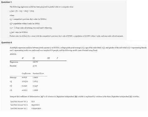 Solved Question The Following Regression Model Has Been Chegg