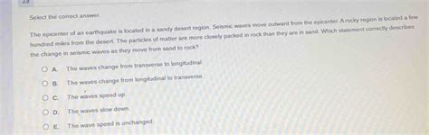 Solved 2 Select The Correct Answer The Epicenter Of An Earthquake Is
