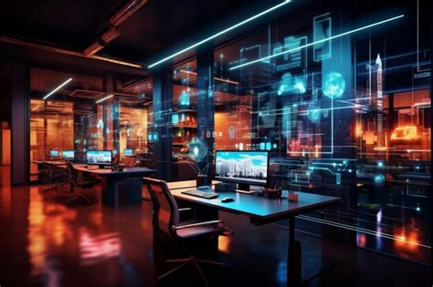 Premium Ai Image Neon Infused Workspace Generative Ai
