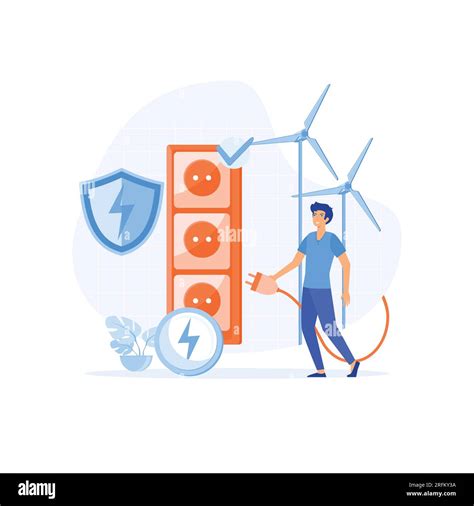 Sustainability Green Electricity And Power Save Concept Characters