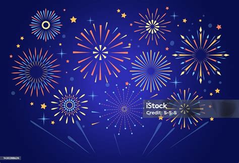 밤이 폭발하는 불꽃 놀이 하늘에서 컬러 불꽃 놀이 Diwali 축하 화재 쇼 축하 폭죽 폭발 축제 스파클러 버스트 경례 크리스마스 파티 깔끔한 벡터 일러스트 레이 션