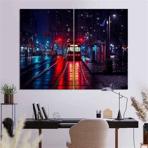 ᐉ Настінний декор Тролейбус у вогнях вечірнього міста 71x51 см A680 2