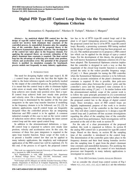 Pdf Digital Pid Type Iii Control Loop Design Via The Symmetrical