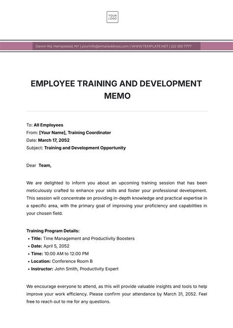 Free Employee Training And Development Memo Template To Edit Online