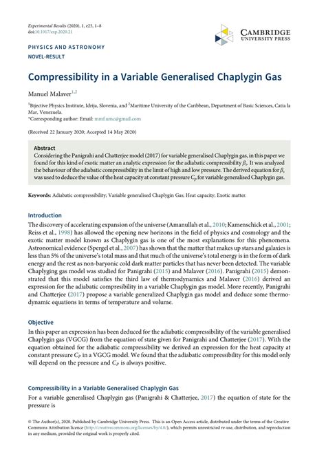 Pdf Adiabatic Compressibility Of The Variable Chaplygin Gas
