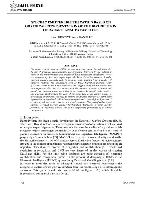 PDF Specific Emitter Identification Based On Graphical Representation Of The Distribution Of
