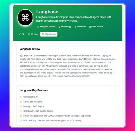 Ai Machinelearning Developertools Innovation Langbase Ai Agents Directory