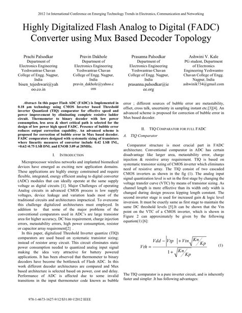 Pdf Highly Digitalized Flash Analog To Digital Fadc Converter Using