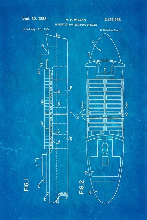 Mclean Shipping Container Patent Blueprint Art Print Set Mclean Shipping Container Patent Blueprint Art Print Set