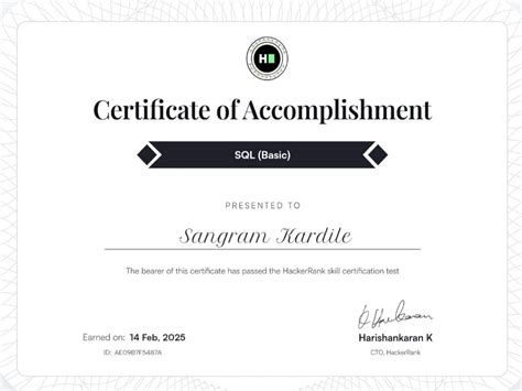 Sql Dataskills Certification Hackerrank Continuouslearning Sangram Kardile