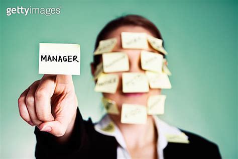 Multitasking Woman Obscured By Task Reminders Holds Sign Manager 이미지