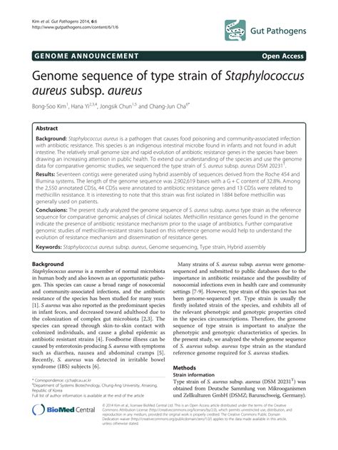 Pdf Genome Sequence Of Type Strain Of Staphylococcus Aureus Subsp Aureus