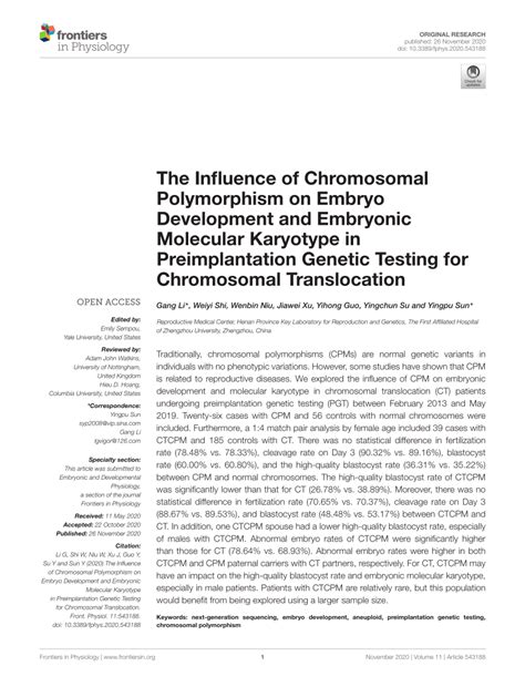 Pdf The Influence Of Chromosomal Polymorphism On Embryo Development