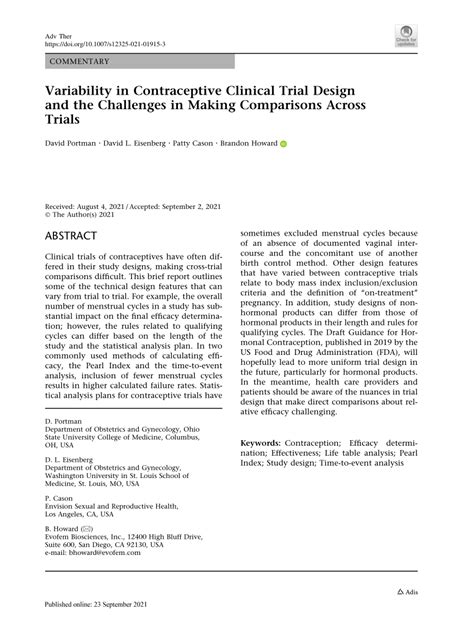 PDF Variability In Contraceptive Clinical Trial Design And The Challenges In Making