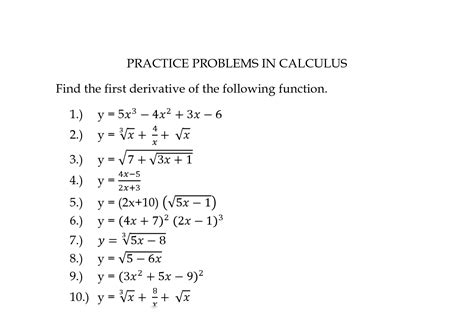 Solved Practice Problems In Calculusfind The First