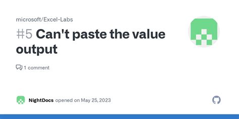 Can T Paste The Value Output Issue 5 Microsoft Excel Labs GitHub