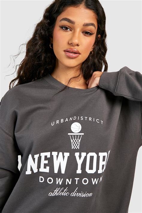 New York Slogan Oversized Sweatshirt Boohoo