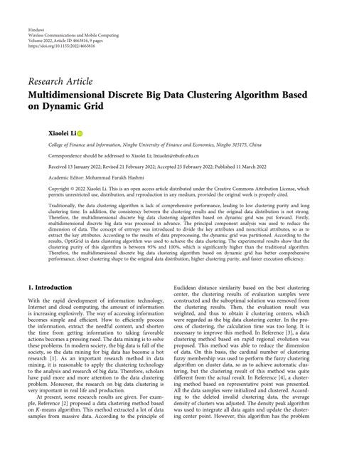 Pdf Multidimensional Discrete Big Data Clustering Algorithm Based On