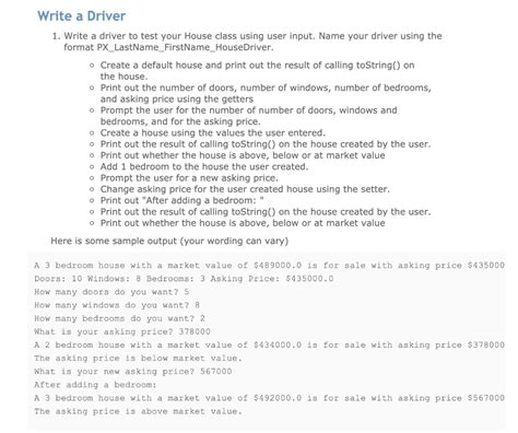 Solved Write A House Class With User Input 1 Create A New