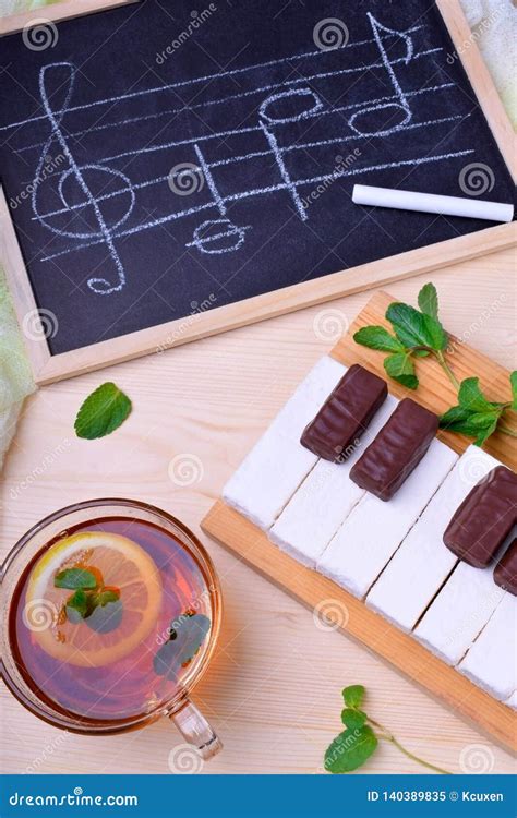 Piano Keyboard Made Up Of Pastila And Chocolate Sweets Stock Image