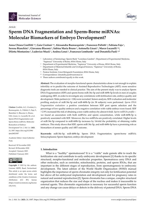 Pdf Sperm Dna Fragmentation And Sperm Borne Mirnas Molecular