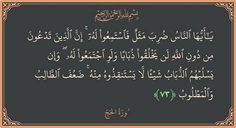 Verse 73 Surah Al Hajj يا أيها الناس ضرب مثل فاستمعوا له ۚ إن الذين