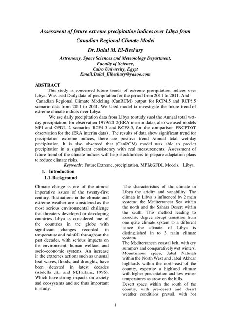 Pdf Assessment Of Future Extreme Precipitation Indices Over Libya From Canadian Regional