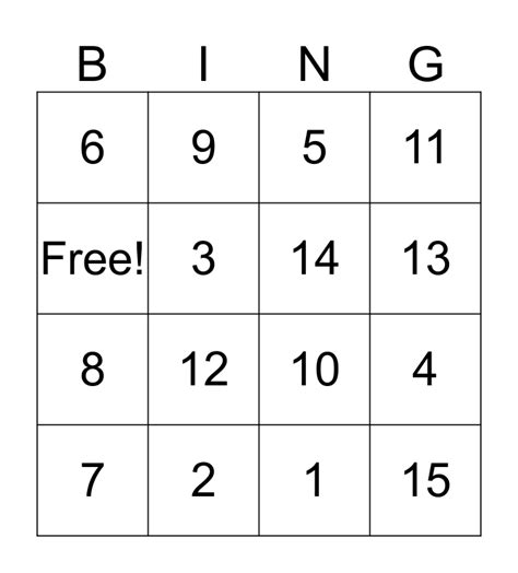 Math Additionsubtraction Bingo 1 15 Bingo Card