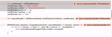 Ios Use Of Unresolved Identifier Stpcardparams In Swift 40 Stack