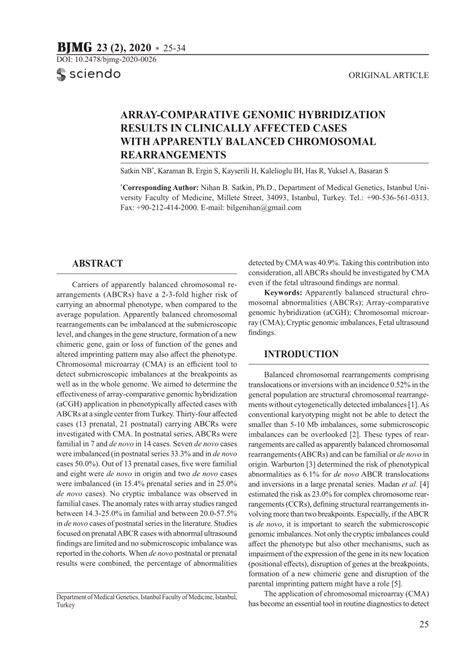 Pdf Array Comparative Genomic Hybridization Results In Clinically Affected Cases With