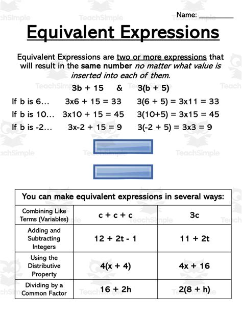 Equivalent Expressions Worksheet Equivalent Expressions Worksheet