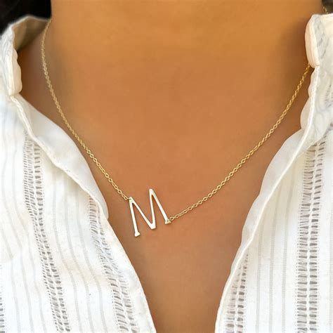 Sideways Letter M Initial Necklace Silver And Gold Alexandra Marks Jewelry