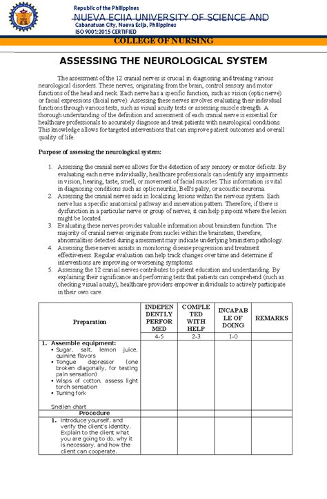 Assessing The Neurological System Cabanatuan City Nueva Ecija